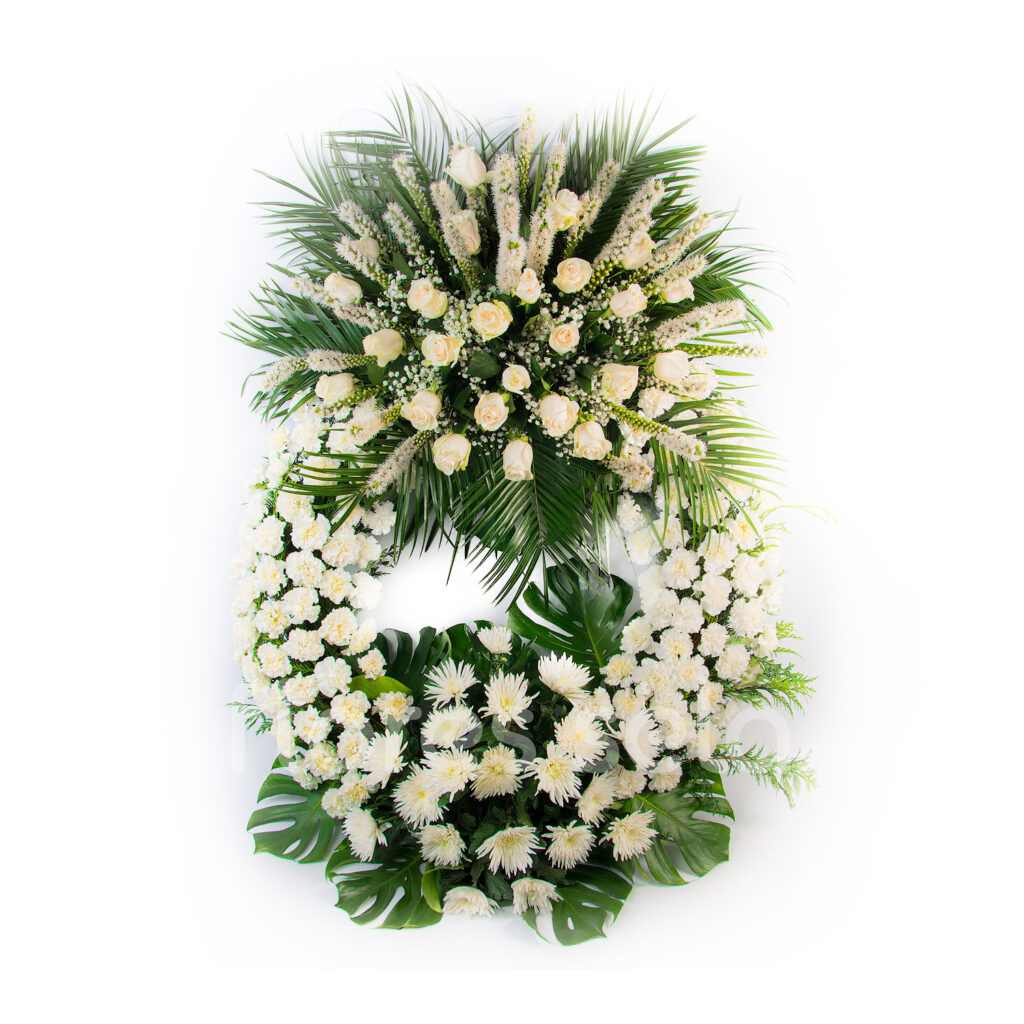 Corona Funeraria Grande en Tonos Blancos | Flores Sela León